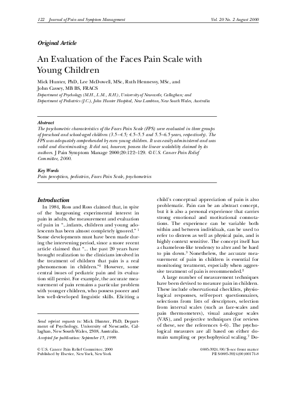 (PDF) An Evaluation of the Faces Pain Scale with Young Children