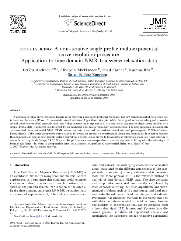 (PDF) DoubleSlicing: A non-iterative single profile multi-exponential curve resolution procedure ...