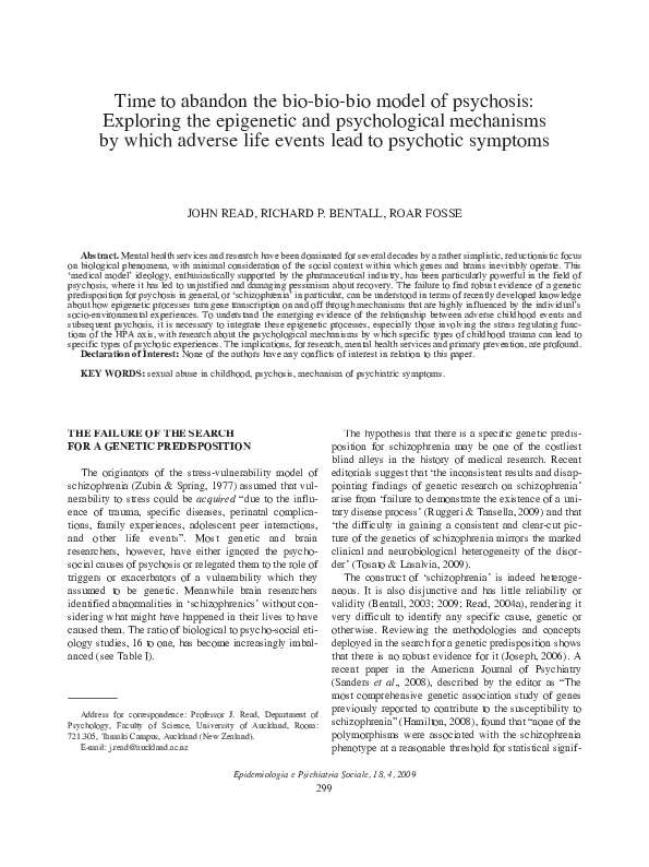 (PDF) Time to abandon the bio-bio-bio model of psychosis: Exploring the ...