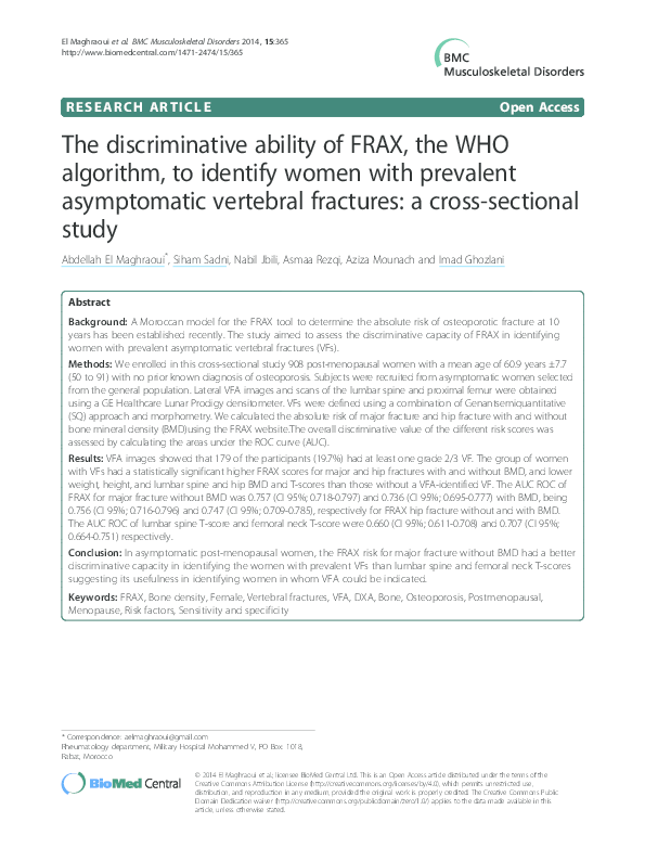 (PDF) The discriminative ability of FRAX, the WHO algorithm, to ...