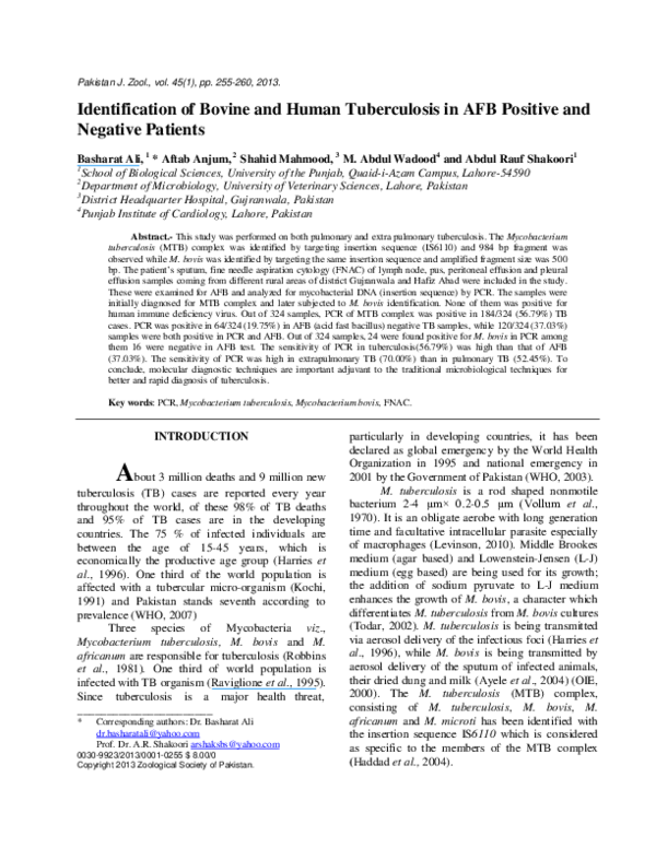 (PDF) Identification of Bovine and Human Tuberculosis in AFB Positive ...
