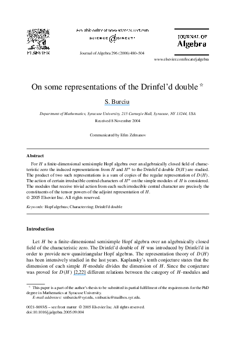(PDF) On a Symmetry of . . . the Drinfeld Double of a Semisimple Hopf ...