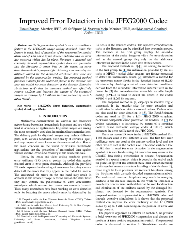 (PDF) Improved error detection in the JPEG2000 codec