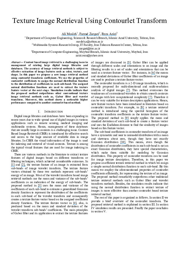 Texture Image Retrieval Using Contourlet Transform