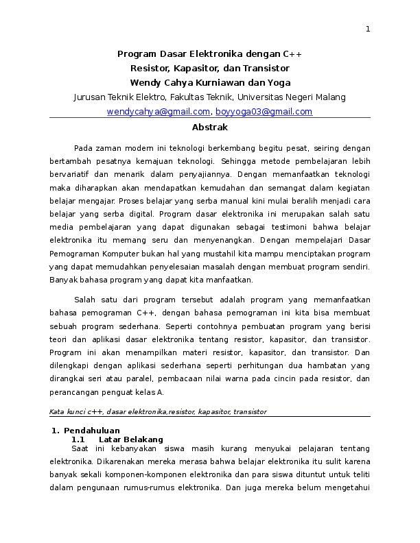 (DOC) Program Dasar Elektronika dengan C++ Resistor, Kapasitor, dan ...