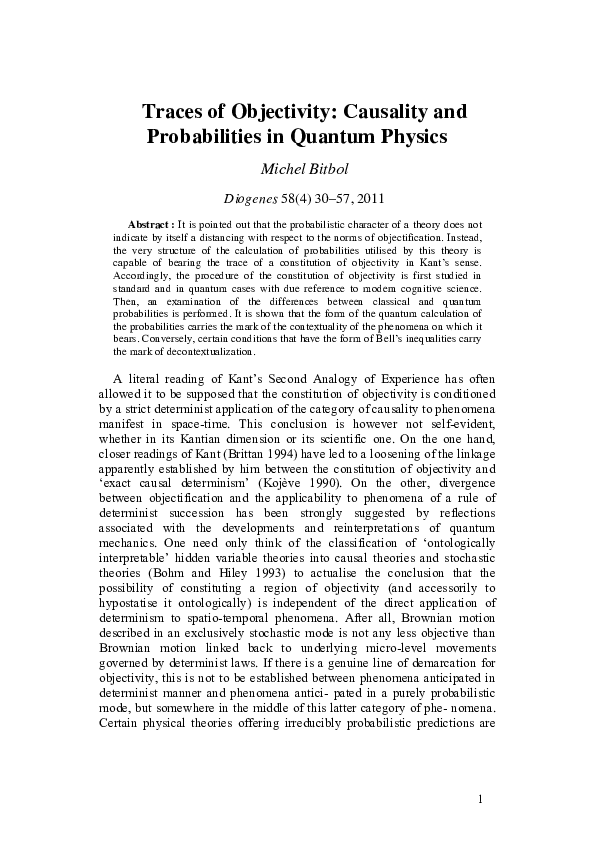 (PDF) TRACES OF OBJECTIVITY: Causality and Probabilities in Quantum Physics