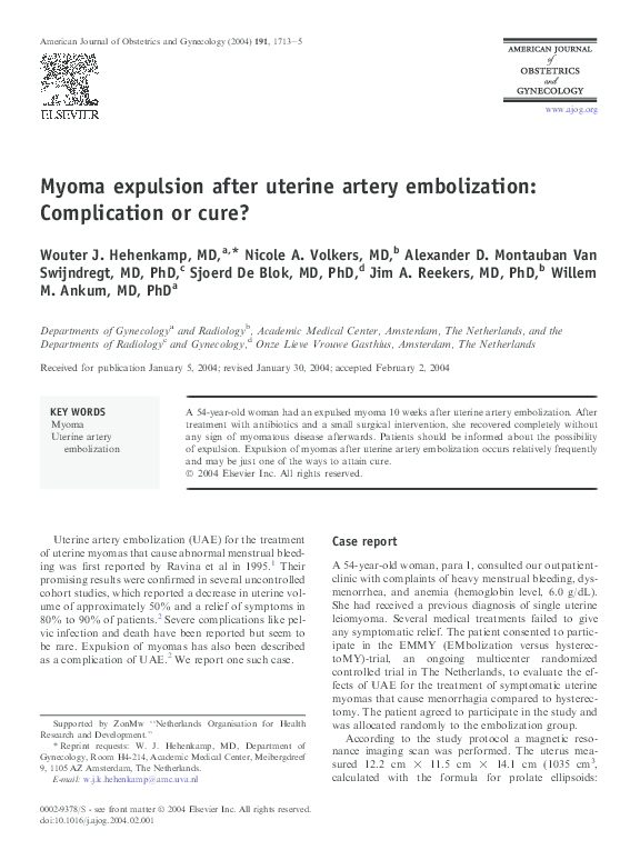 (PDF) Myoma expulsion after uterine artery embolization: Complication ...