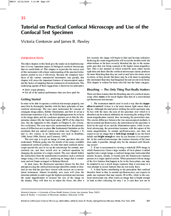 (PDF) Tutorial on practical confocal microscopy and use of the confocal ...