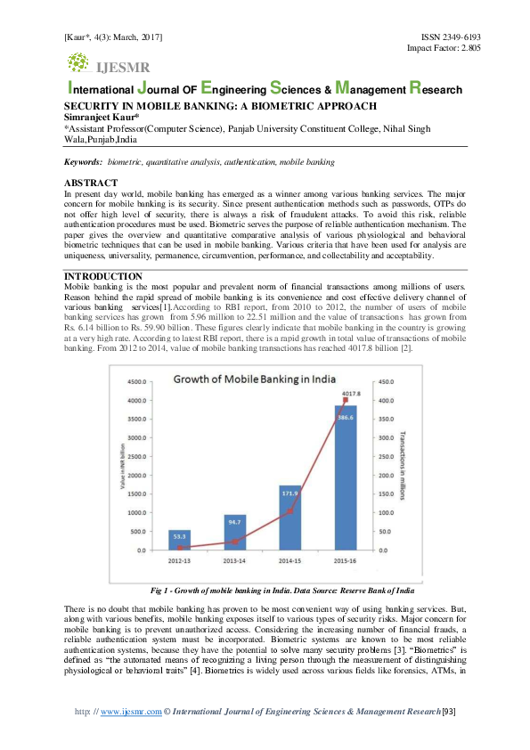 Pdf Security In Mobile Banking A Biometric Approach