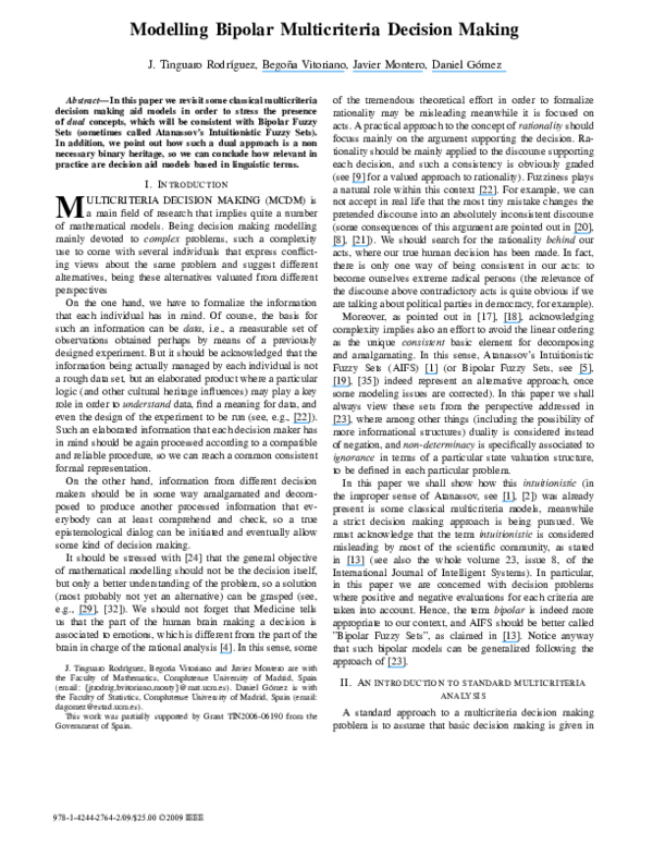 (PDF) Bipolar Multicriteria Decision Making Models and Linguistic Terms