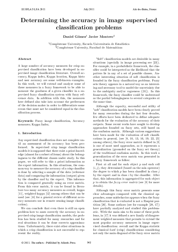 (PDF) Determining the accuracy in image supervised classification problems