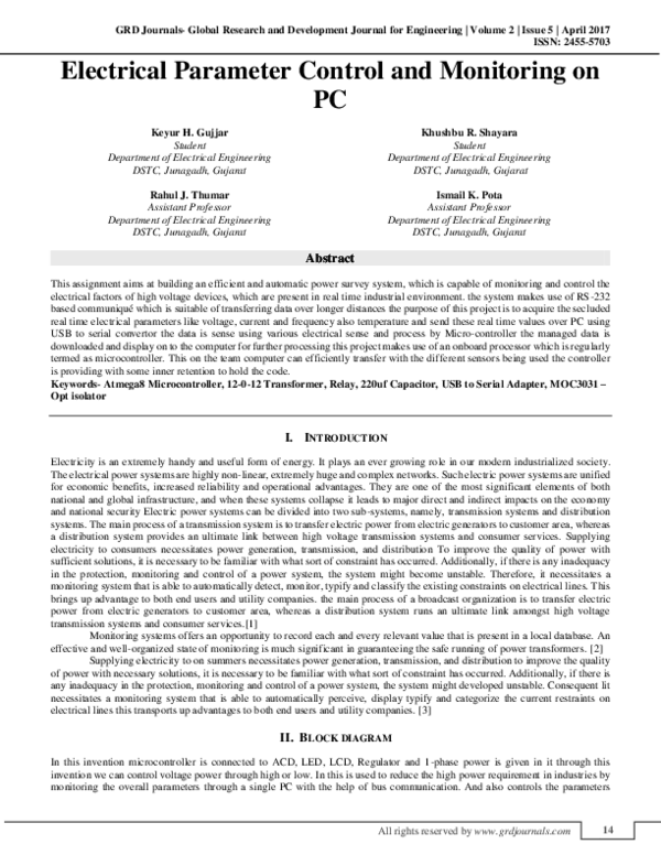 (PDF) Electrical Parameter Control and Monitoring on PC