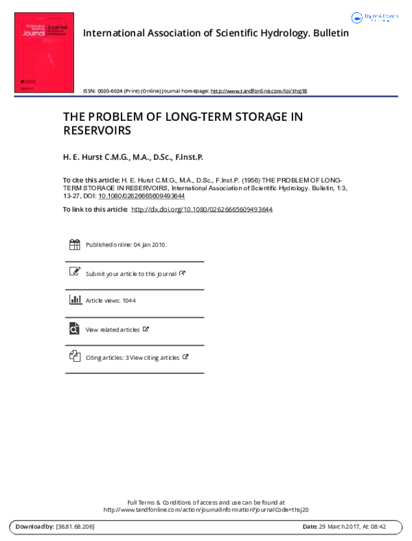 (PDF) THE PROBLEM OF LONG-TERM STORAGE IN RESERVOIRS