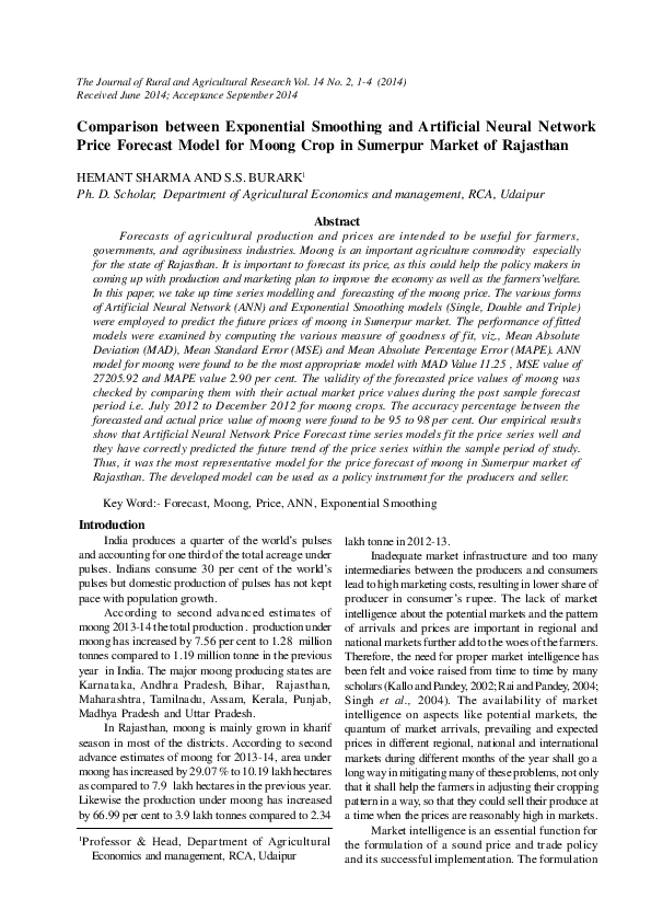 (PDF) Comparison between Exponential Smoothing and Artificial Neural Network Price Forecast ...
