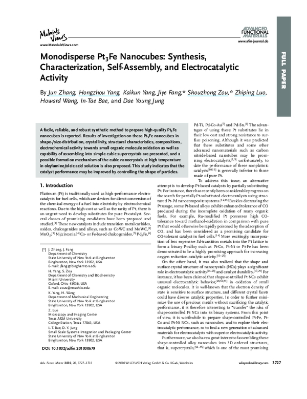 (PDF) Monodisperse Pt3Fe Nanocubes: Synthesis, Characterization, Self ...