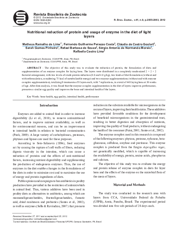 (PDF) Nutritional reduction of protein and usage of enzyme in the diet ...