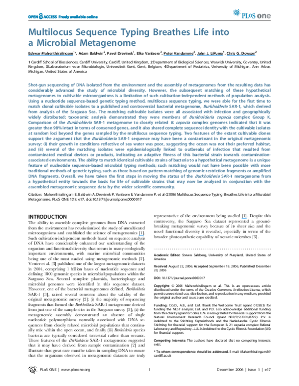 (PDF) Multilocus Sequence Typing Breathes Life into a Microbial Metagenome
