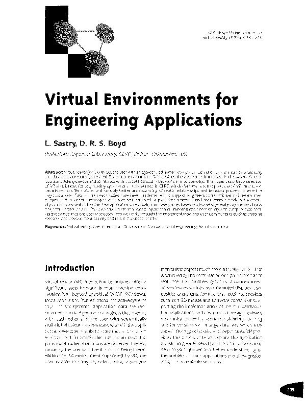 (PDF) Virtual environments for engineering applications