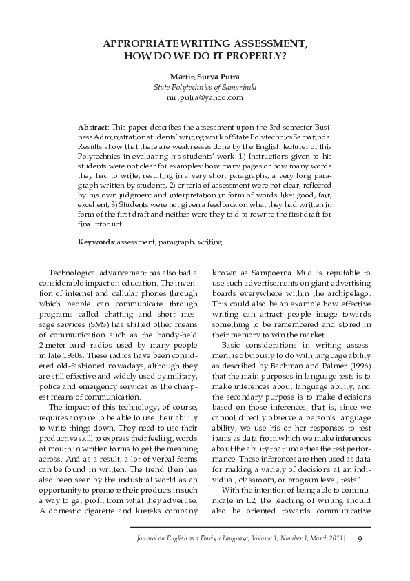 (PDF) APPROPRIATE WRITING ASSESSMENT, HOW DO WE DO IT PROPERLY