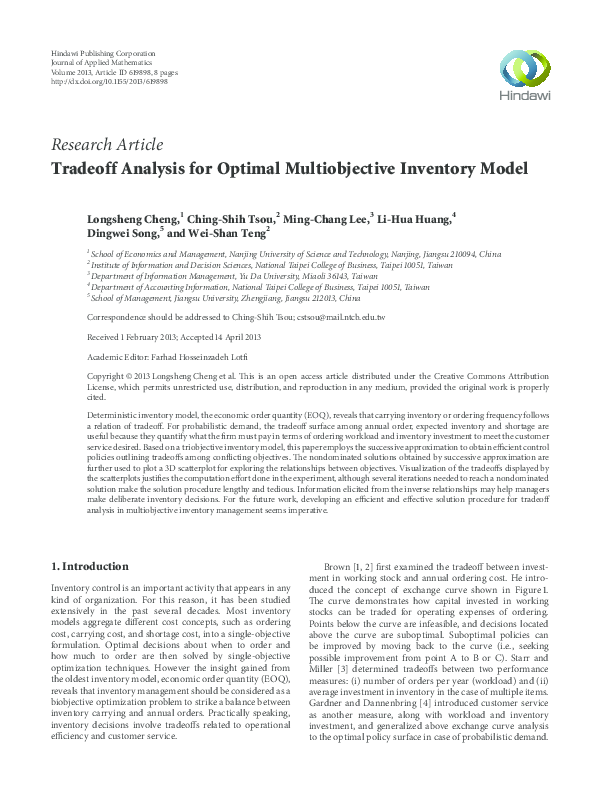 (PDF) Tradeoff Analysis for Optimal Multiobjective Inventory Model