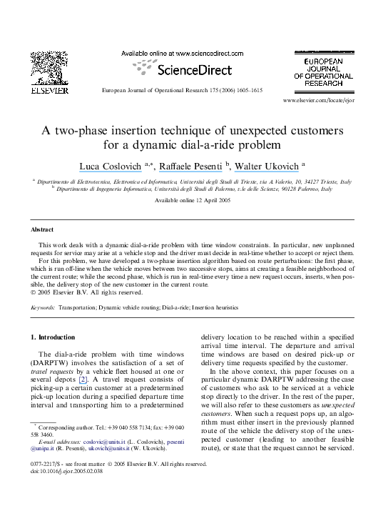 (PDF) A two-phase insertion technique of unexpected customers for a dynamic dial-a-ride problem
