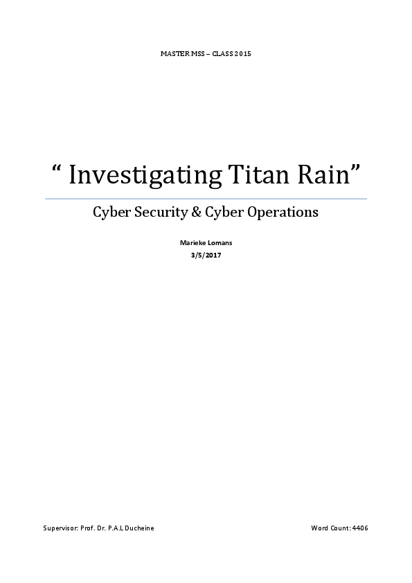 (PDF) " Investigating Titan Rain (Cyber Espionage)" Cyber Security ...