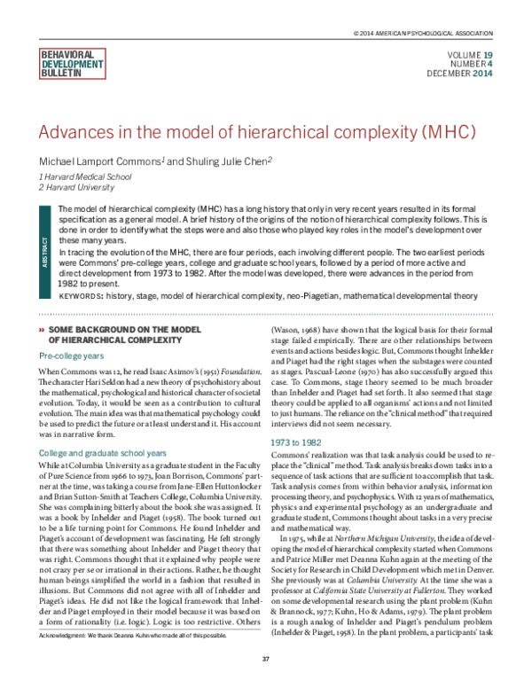 (PDF) Advances in the model of hierarchical complexity (MHC) | Michael Lamport Commons ...