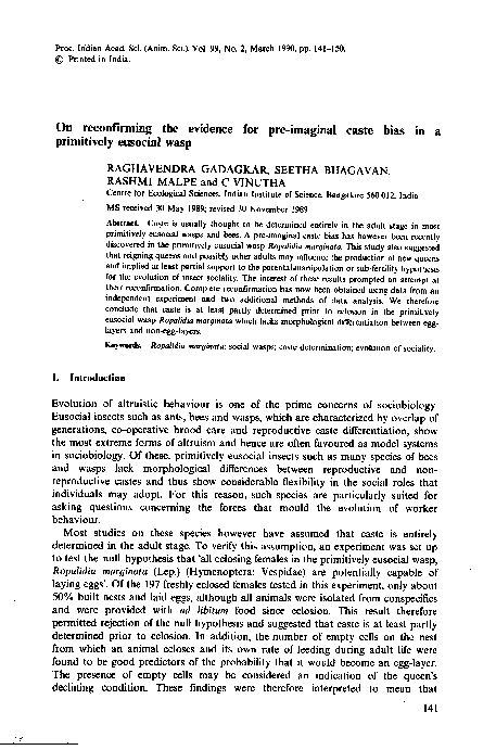 (PDF) On reconfirming the evidence for pre-imaginal caste bias in a ...