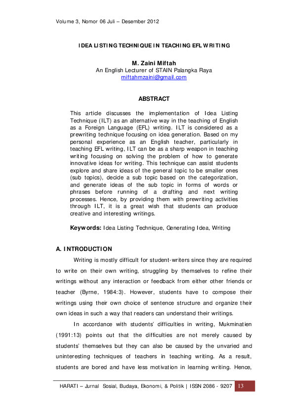 (PDF) Idea Listing Technique in Teaching EFL Writing