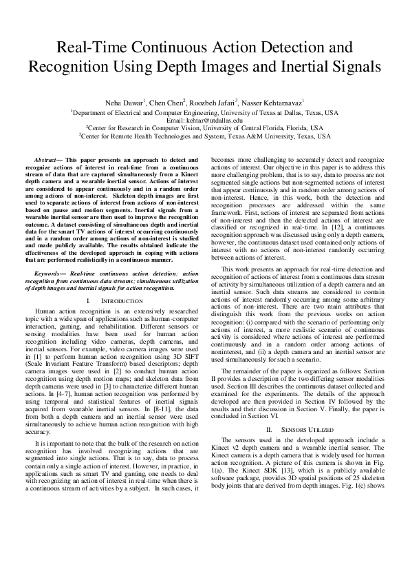 Pdf Real Time Continuous Action Detection And Recognition Using Depth Images And Inertial Signals