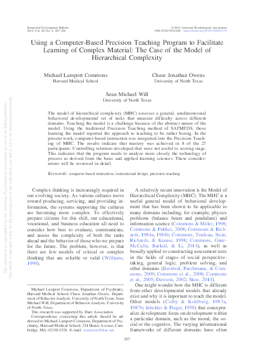 (PDF) Using a Computer-Based Precision Teaching Program to Facilitate Learning of Complex ...