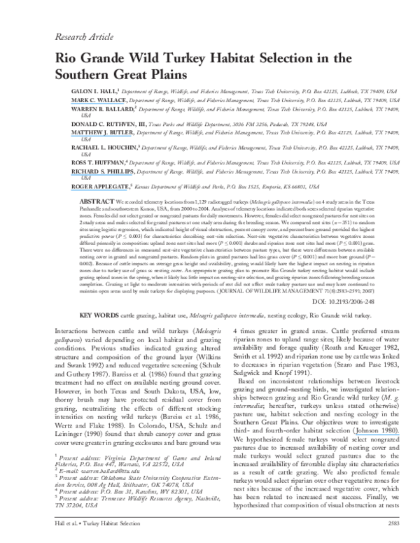 (PDF) Rio Grande Wild Turkey Habitat Selection in the Southern Great Plains