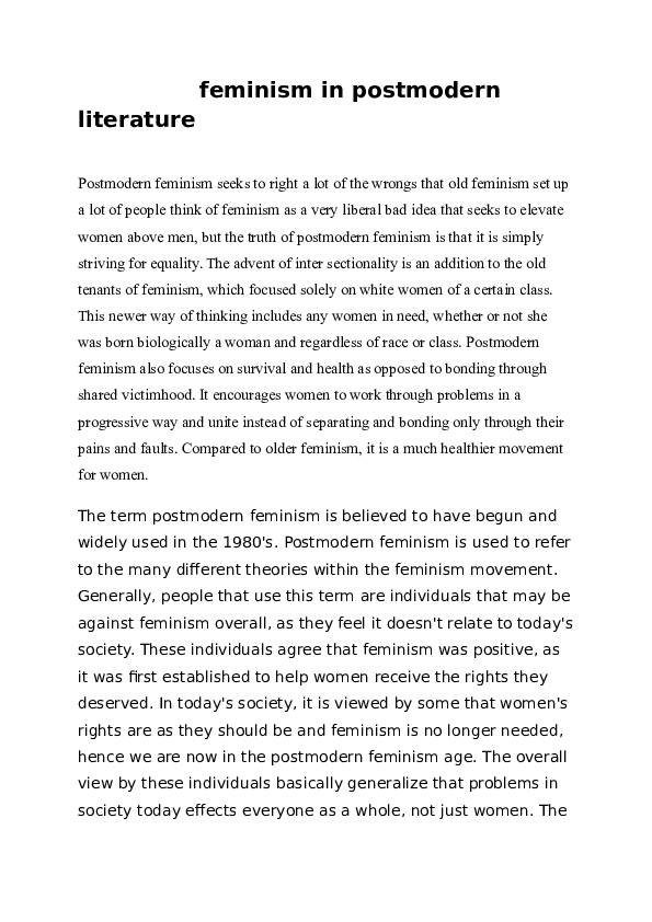 (DOC) Feminism in postmodern literature