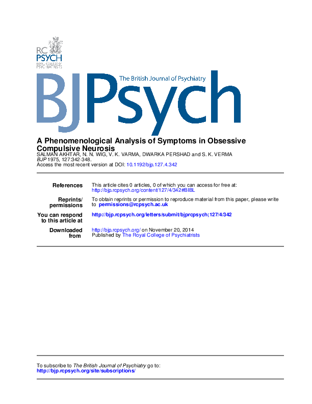 (PDF) Compulsive Neurosis A Phenomenological Analysis of Symptoms in ...