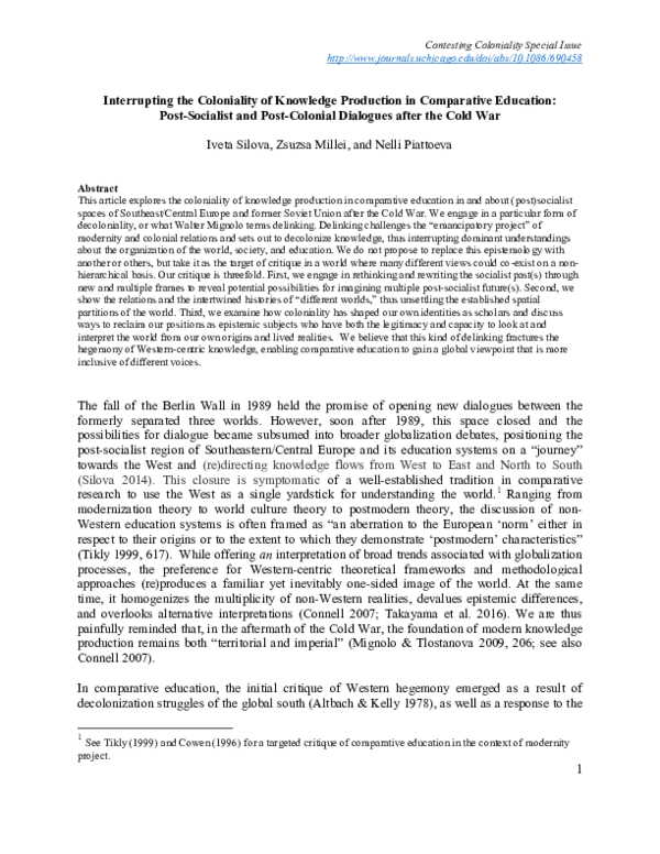 (PDF) Interrupting the Coloniality of Knowledge Production in ...