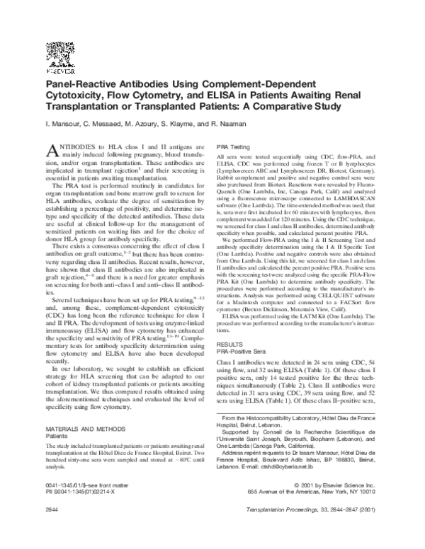 (PDF) Panel-reactive antibodies using complement-dependent cytotoxicity ...