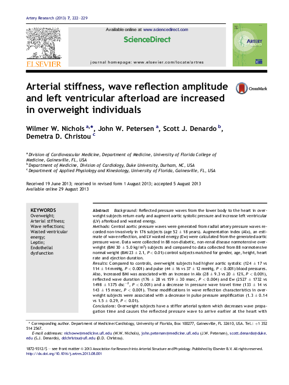 (PDF) Arterial stiffness, wave reflection amplitude and left ...