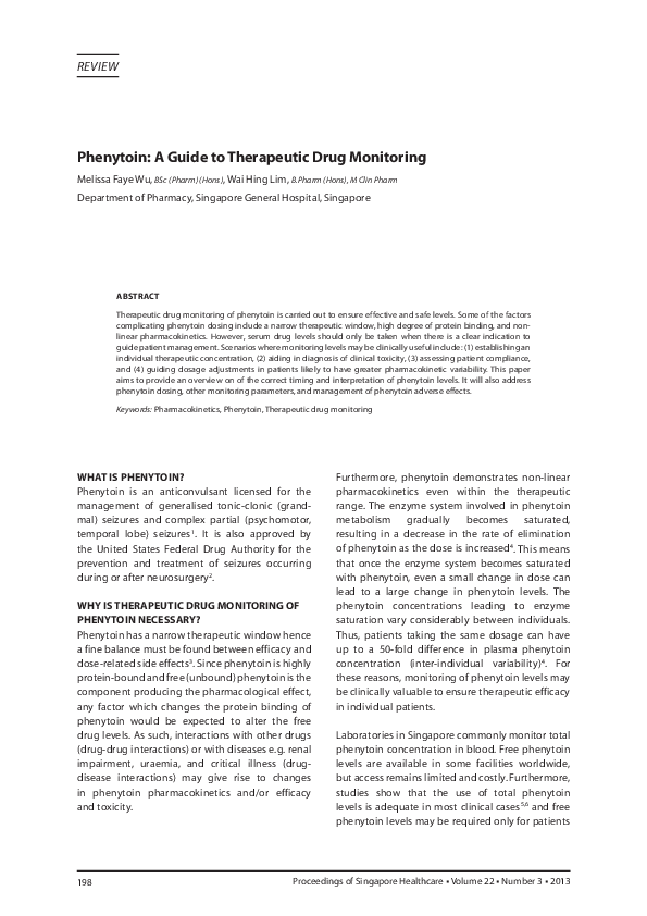 (PDF) Phenytoin: A Guide to Therapeutic Drug Monitoring