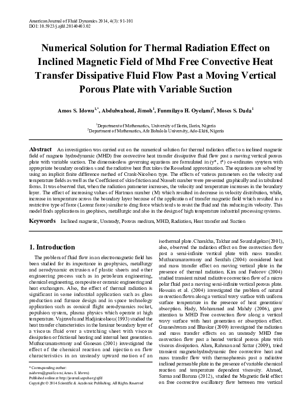 (PDF) Effect of Variable Thermal Conductivity on Heat and Mass Transfer Flow over a Vertical ...