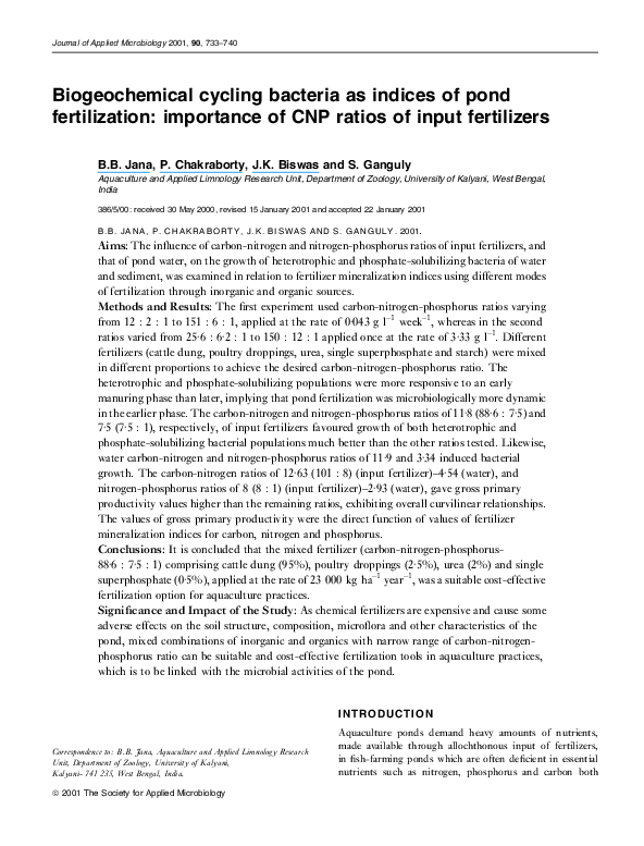 (PDF) Biogeochemical cycling bacteria as indices of pond fertilization ...