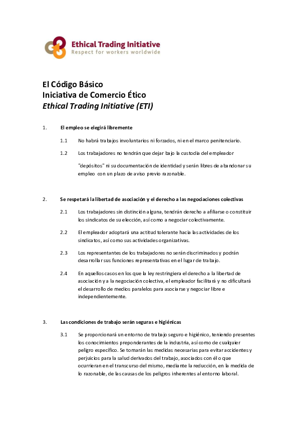 (PDF) El Código Básico Iniciativa de Comercio Ético Ethical Trading ...