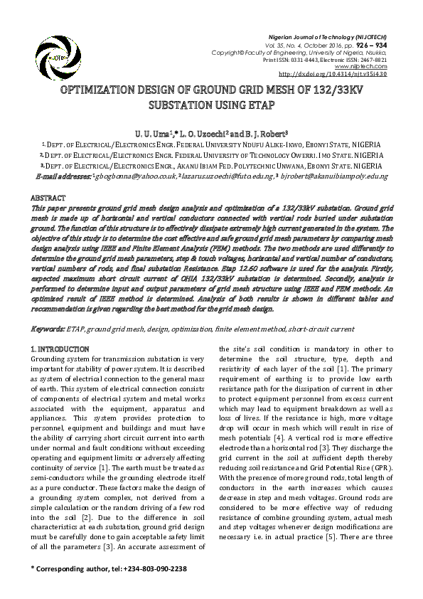 Pdf Optimization Design Of Ground Grid Mesh Of 132 33kv Substation