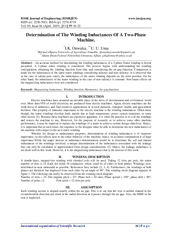 Pdf Determination Of The Winding Inductances Of A Two Phase Machine