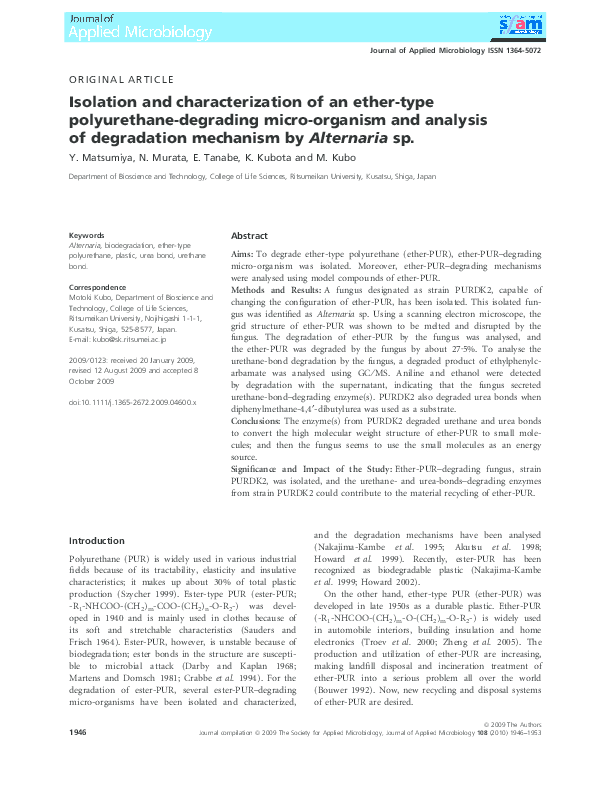 (PDF) Isolation and characterization of an ether-type polyurethane ...
