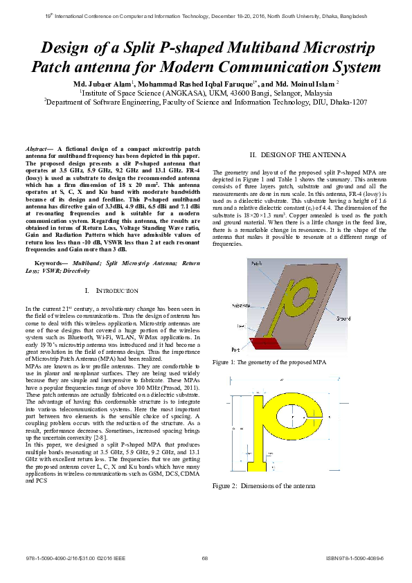 (PDF) Design of a Split P-shaped Multiband Microstrip Patch antenna for Modern Communication ...