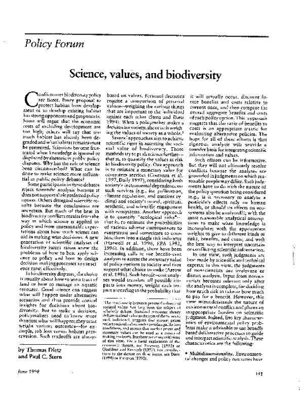 (PDF) Science, values, and biodiversity
