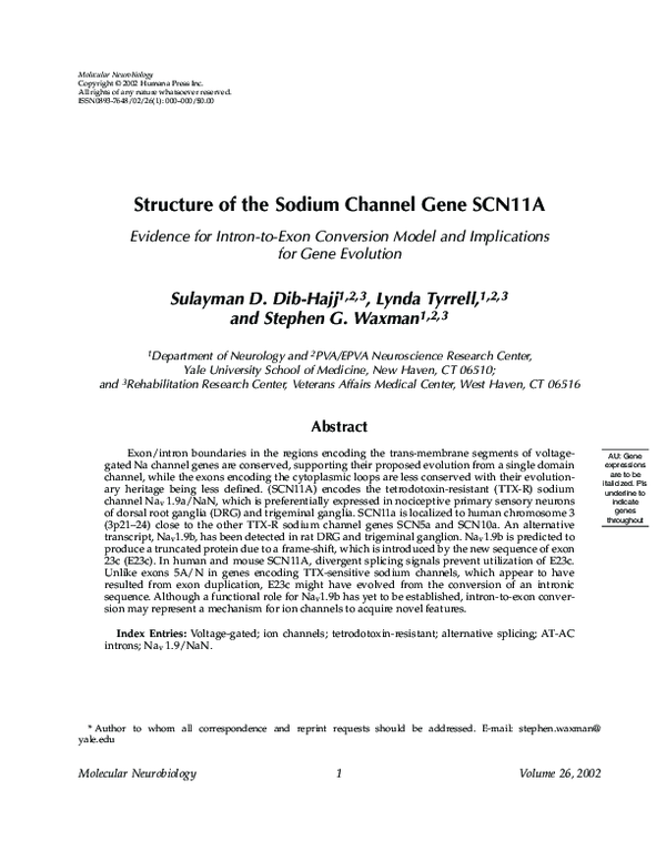 (PDF) Structure of the Sodium Channel Gene SCN11A Evidence for Intron ...
