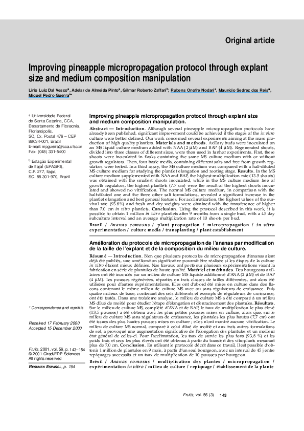 (PDF) Improving pineapple micropropagation protocol through explant ...