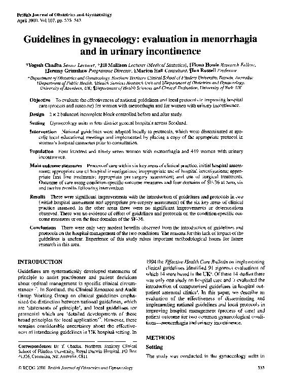 (PDF) Guidelines in gynaecology: evaluation in menorrhagia and in ...