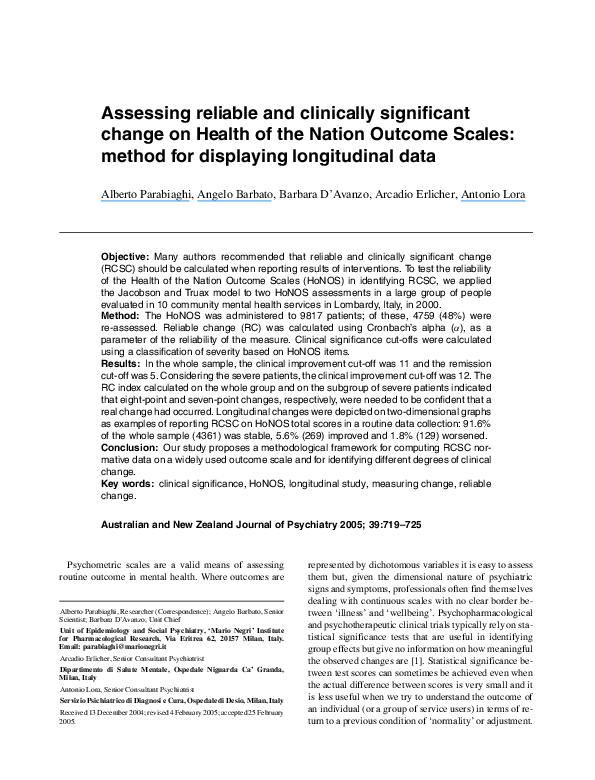 (PDF) Assessing reliable and clinically significant change on Health of ...